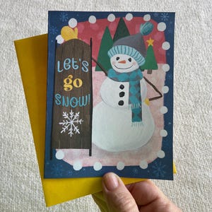 Printable Illustrated Snowman Holiday Card for Kids | Sled and Snowman ...