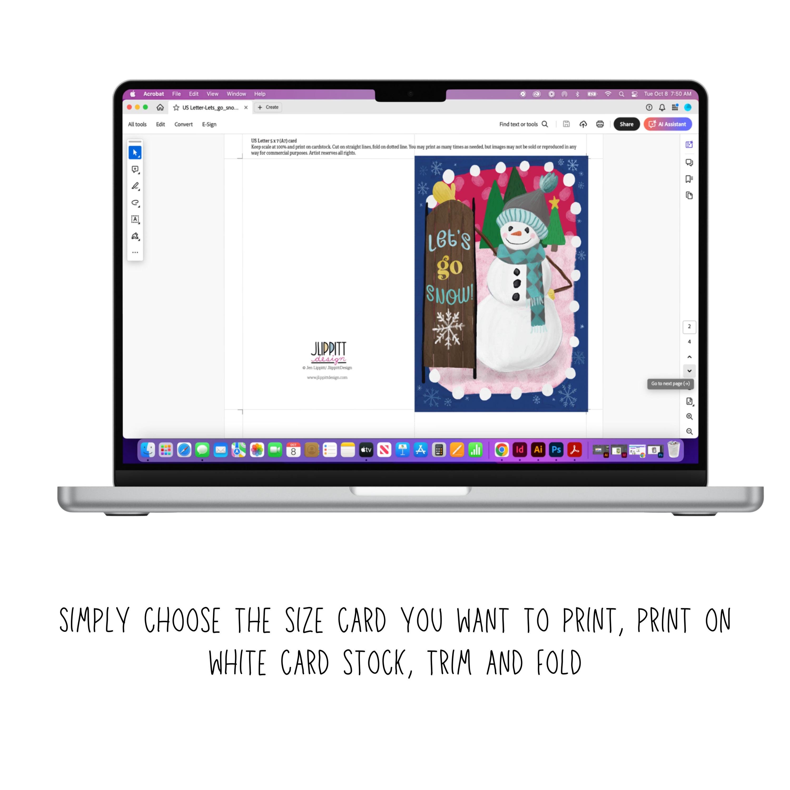 Printable Illustrated Snowman Holiday Card for Kids | Sled and Snowman ...