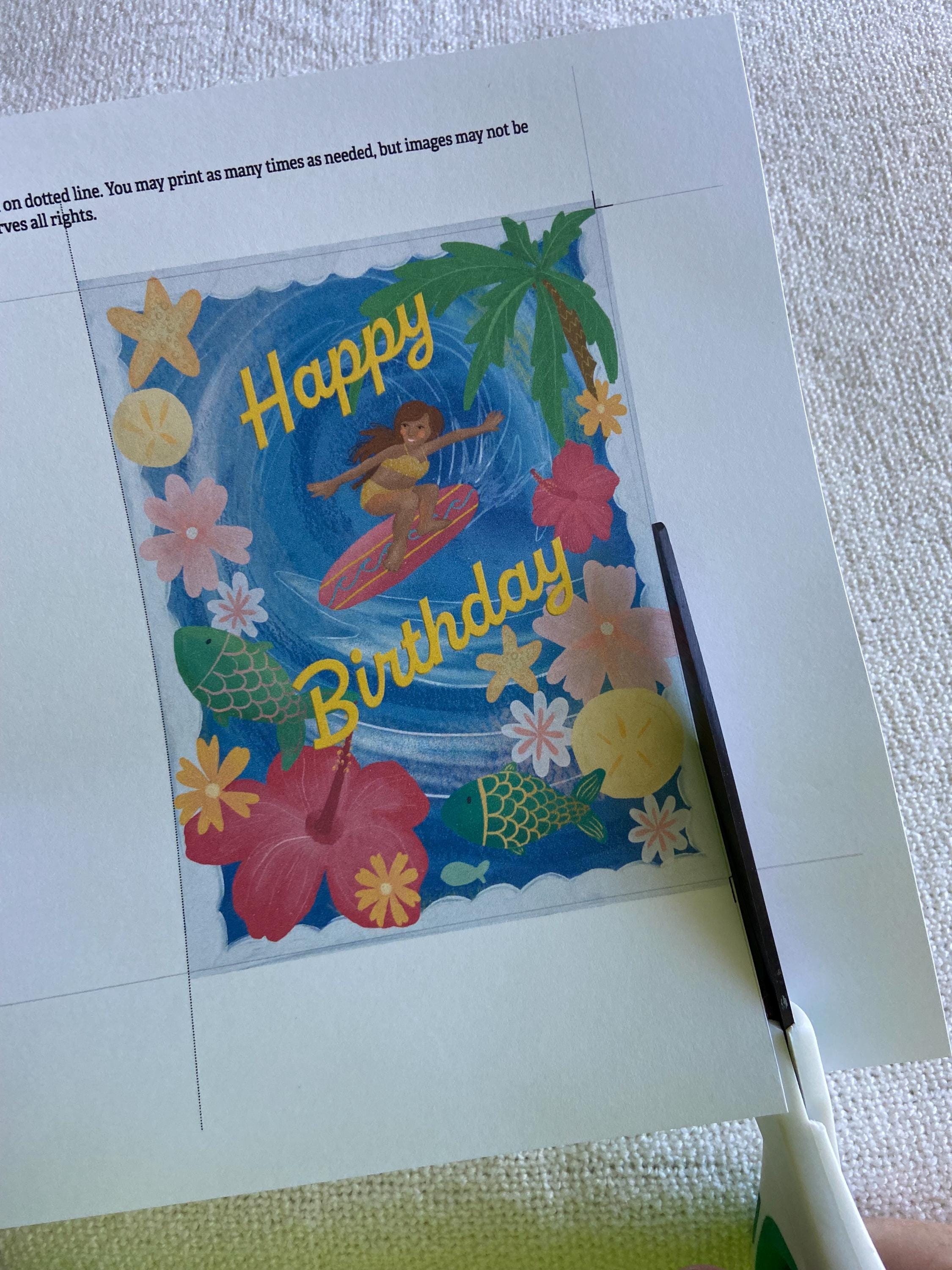 Printable Illustrated Surfer Girl Birthday Card | Flowers and Seashells ...