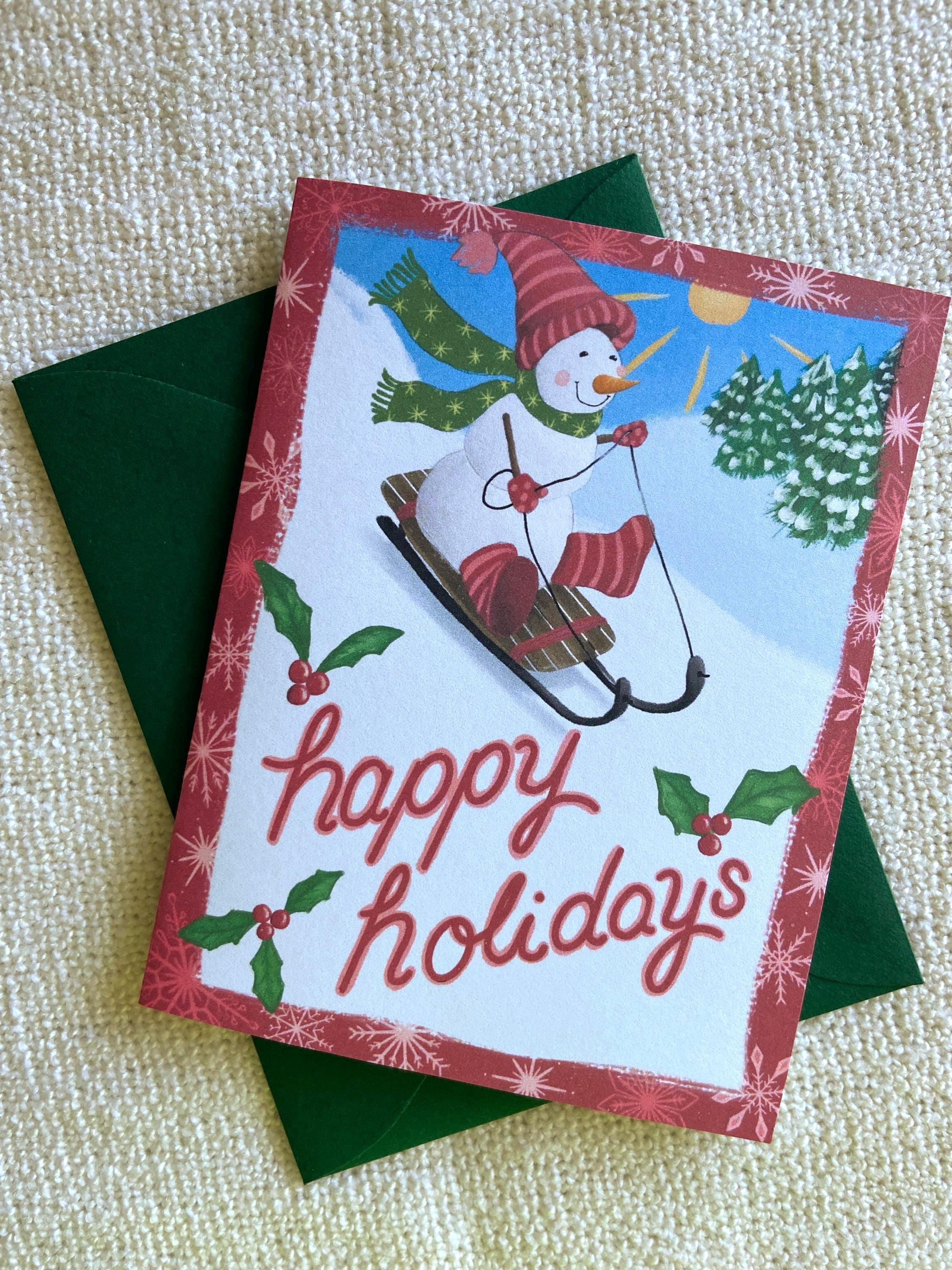 Illustrated Snowman Happy Holidays Printable Christmas Card | Happy ...