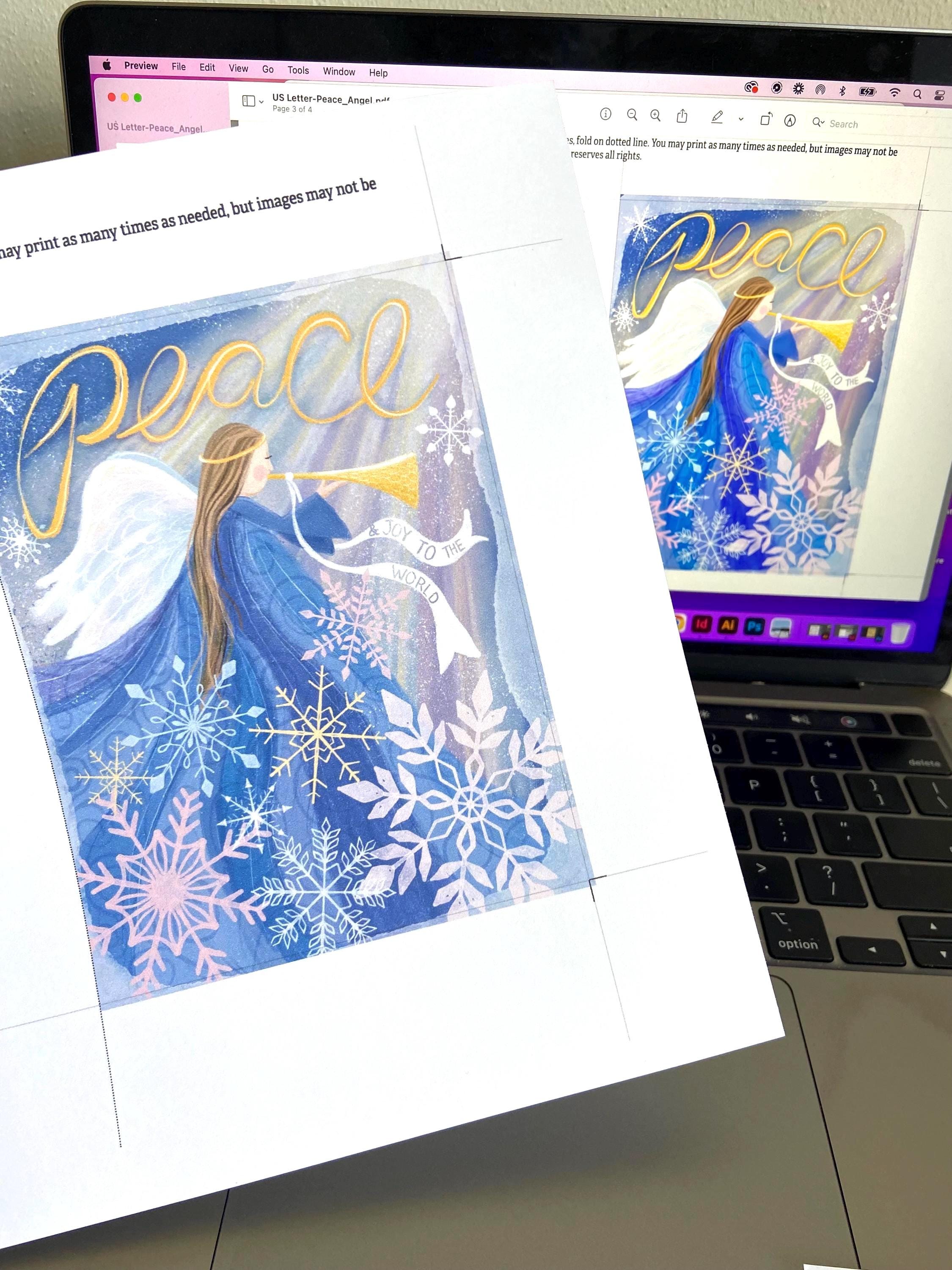 Printable Illustrated Winter Angel Christmas Card | Peace & Joy DIY ...