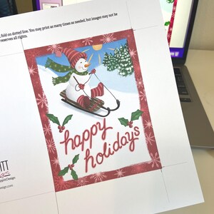 Illustrated Snowman Happy Holidays Printable Christmas Card | Happy ...