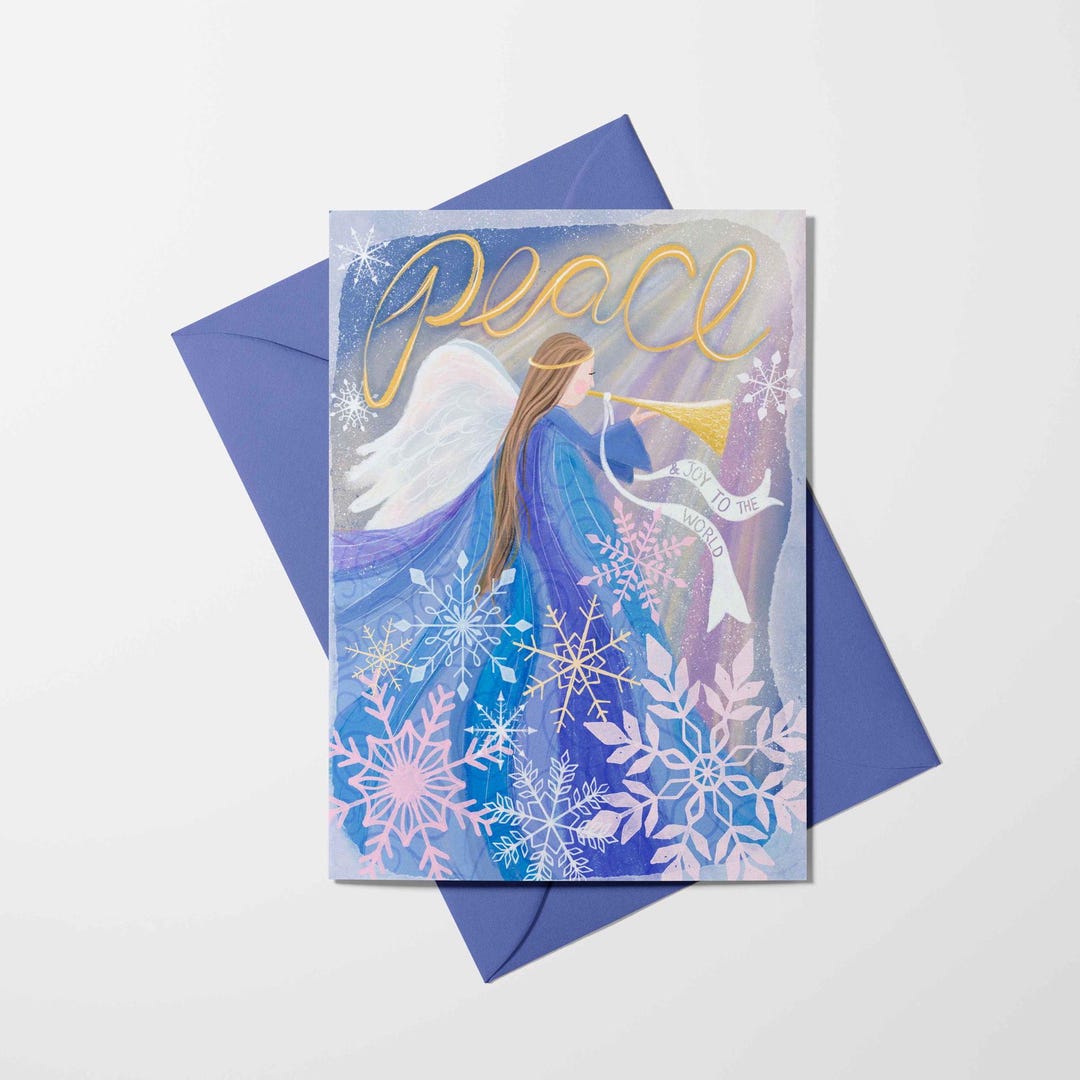 Printable Illustrated Winter Angel Christmas Card | Peace & Joy DIY ...