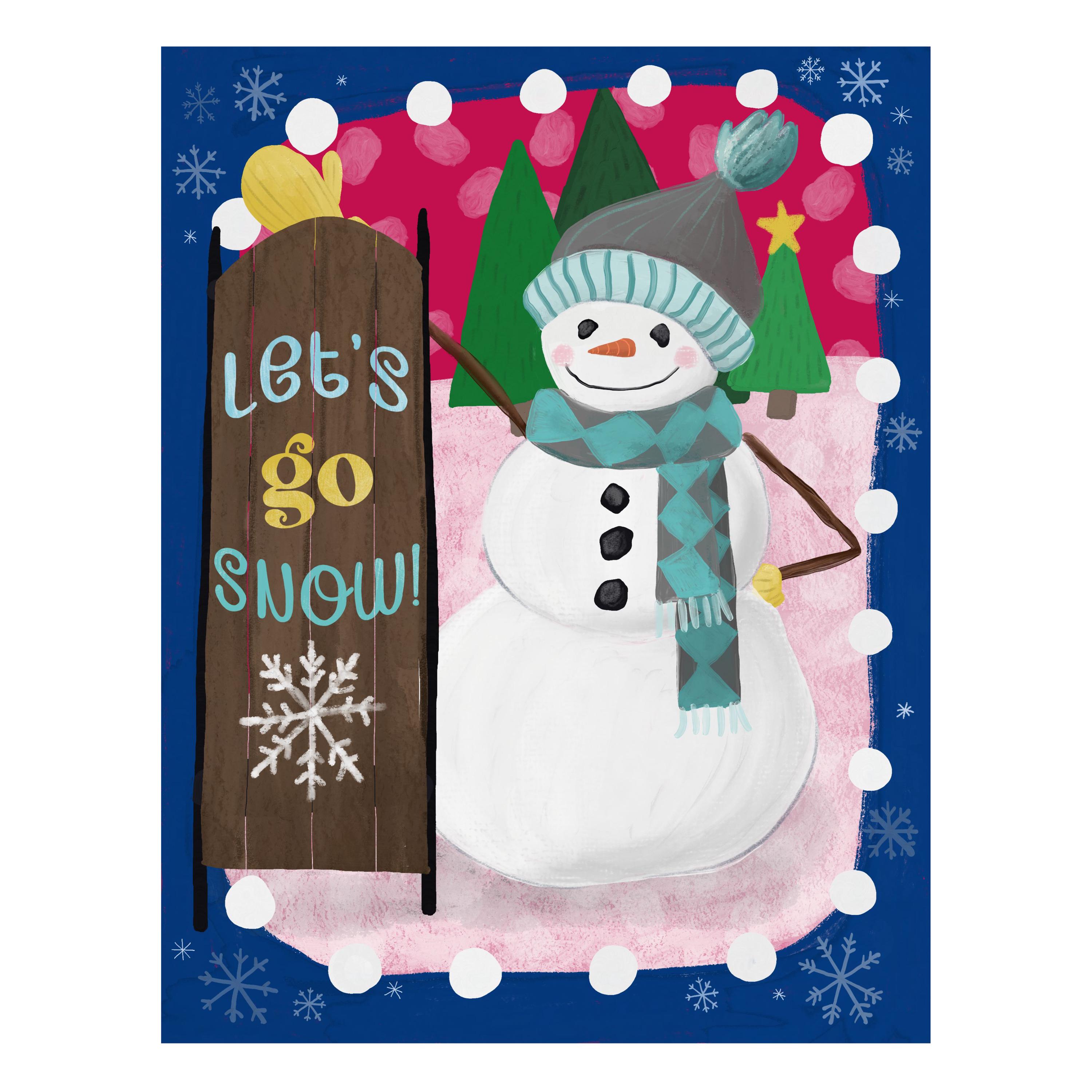 Printable Illustrated Snowman Holiday Card for Kids | Sled and Snowman ...
