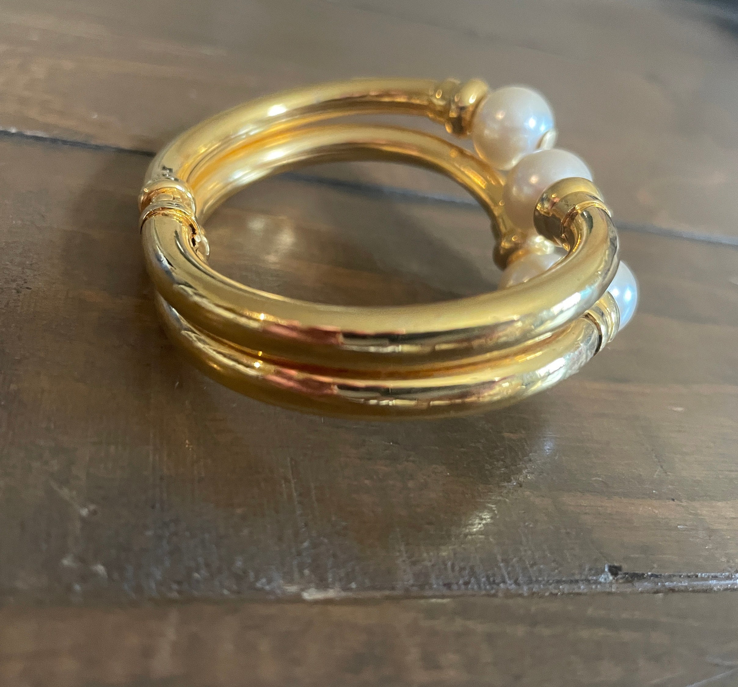 Gold Tone & Faux Pearl Hinge Bracelet - Etsy