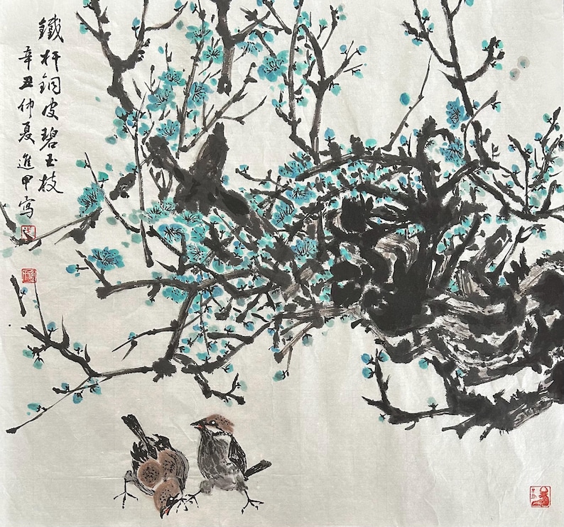 Old Plum, New Branches. Original Chinese Flower-and-bird Painting, Hand ...