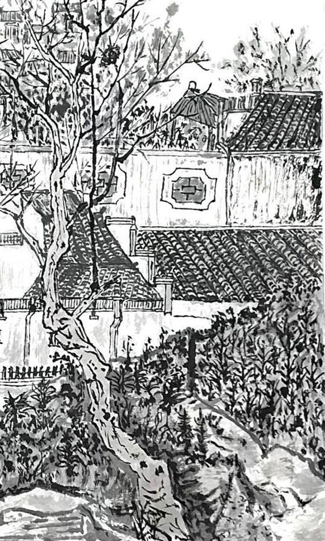 Drizzle Moistens the Ancient Town, Original Chinese Ink and Wash ...