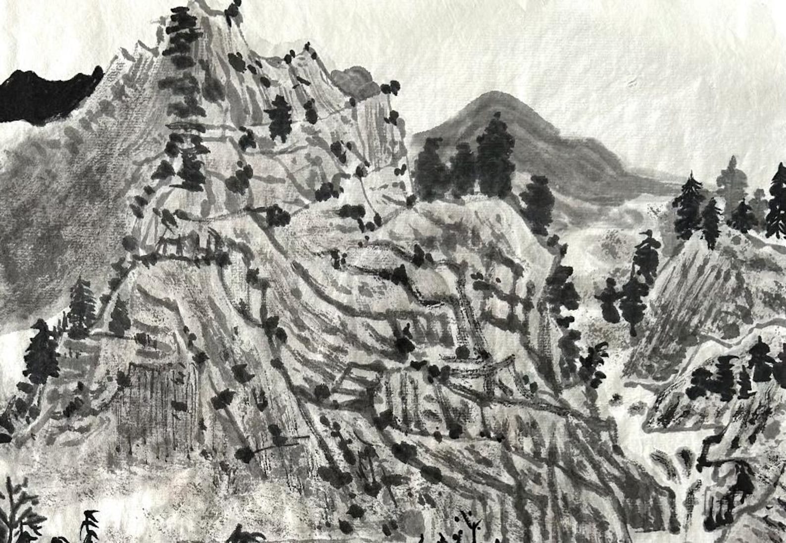 Mountain Dwelling. Original Chinese Ink Landscape Painting, Hand ...
