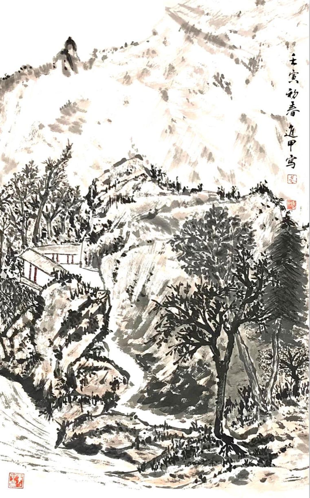 Mountain Path. Original Chinese Ink Landscape Painting, Hand-painted ...