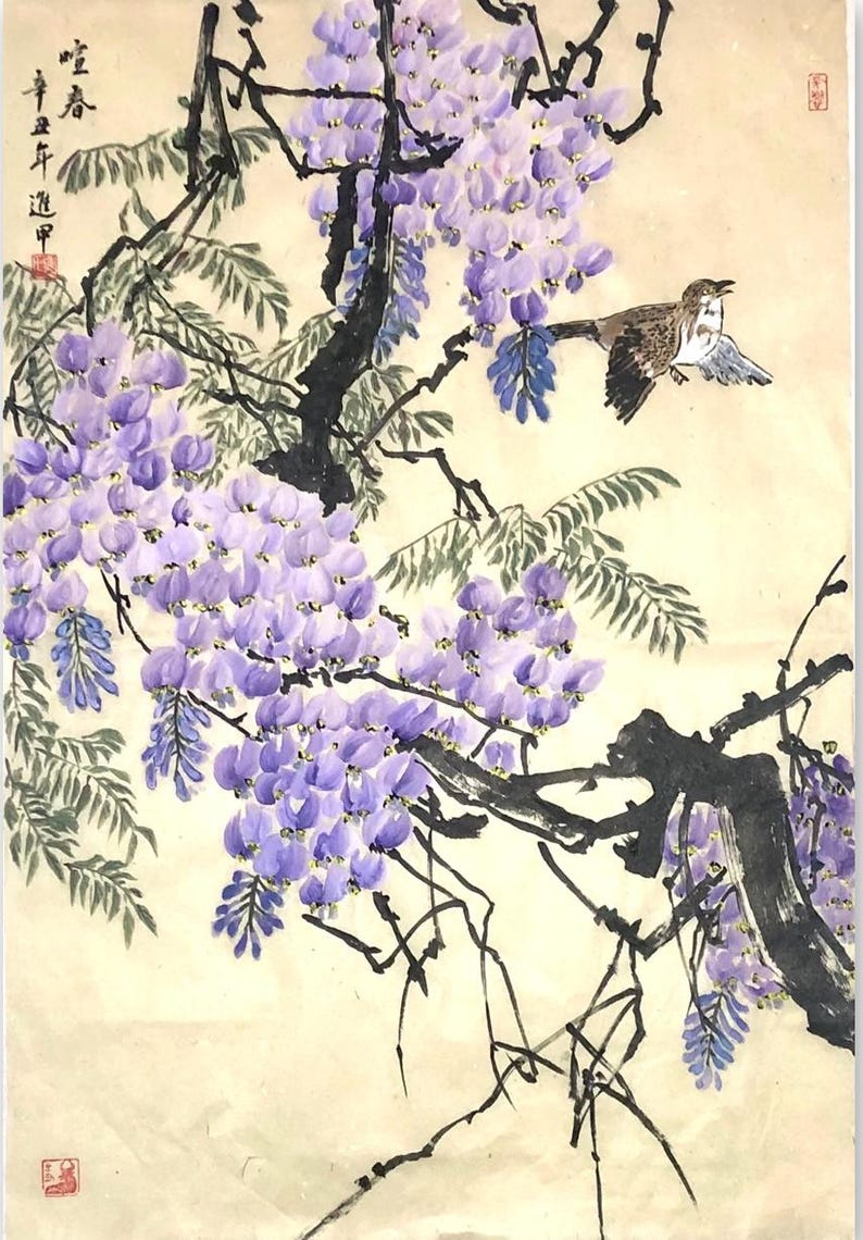 Spring's Vibrance.original Chinese Painting of Flowers and Birds, a ...