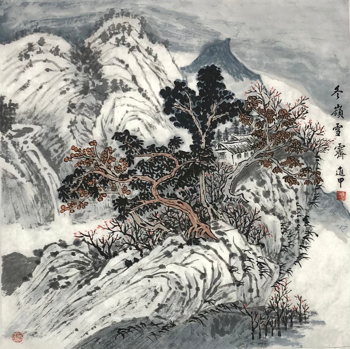 Winter Valley, Original Chinese Ink and Wash Painting Hand Painting ...