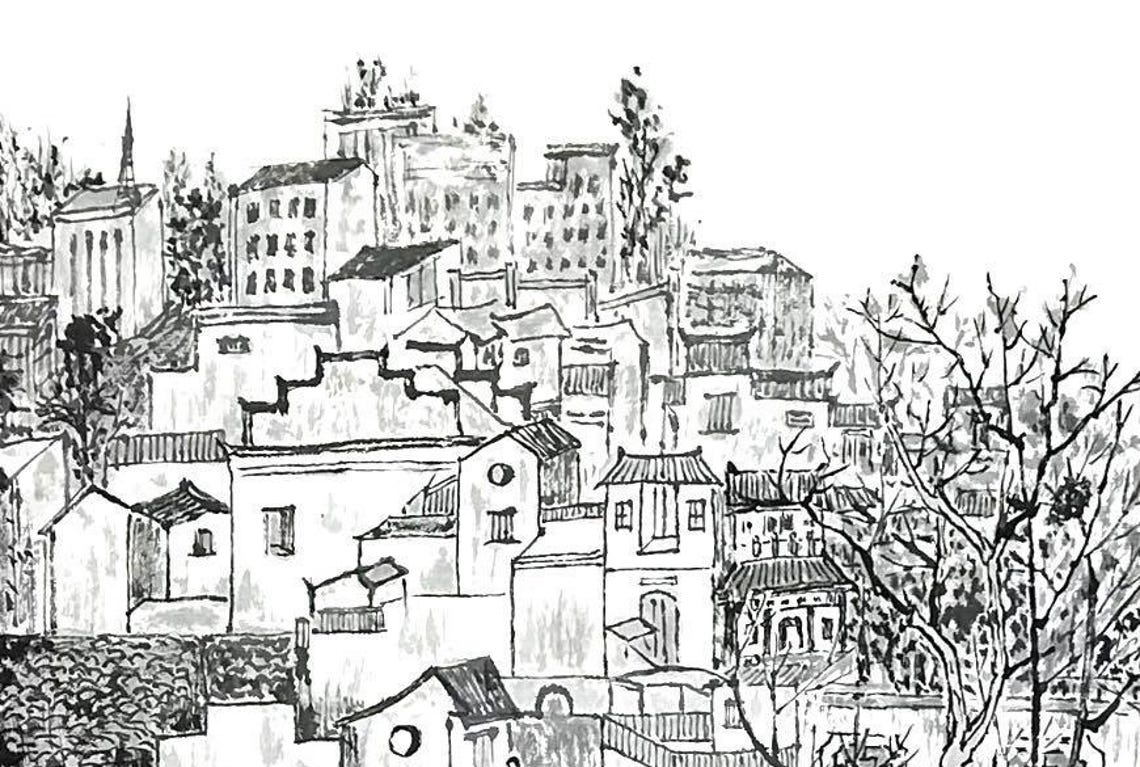 Drizzle Moistens the Ancient Town, Original Chinese Ink and Wash ...