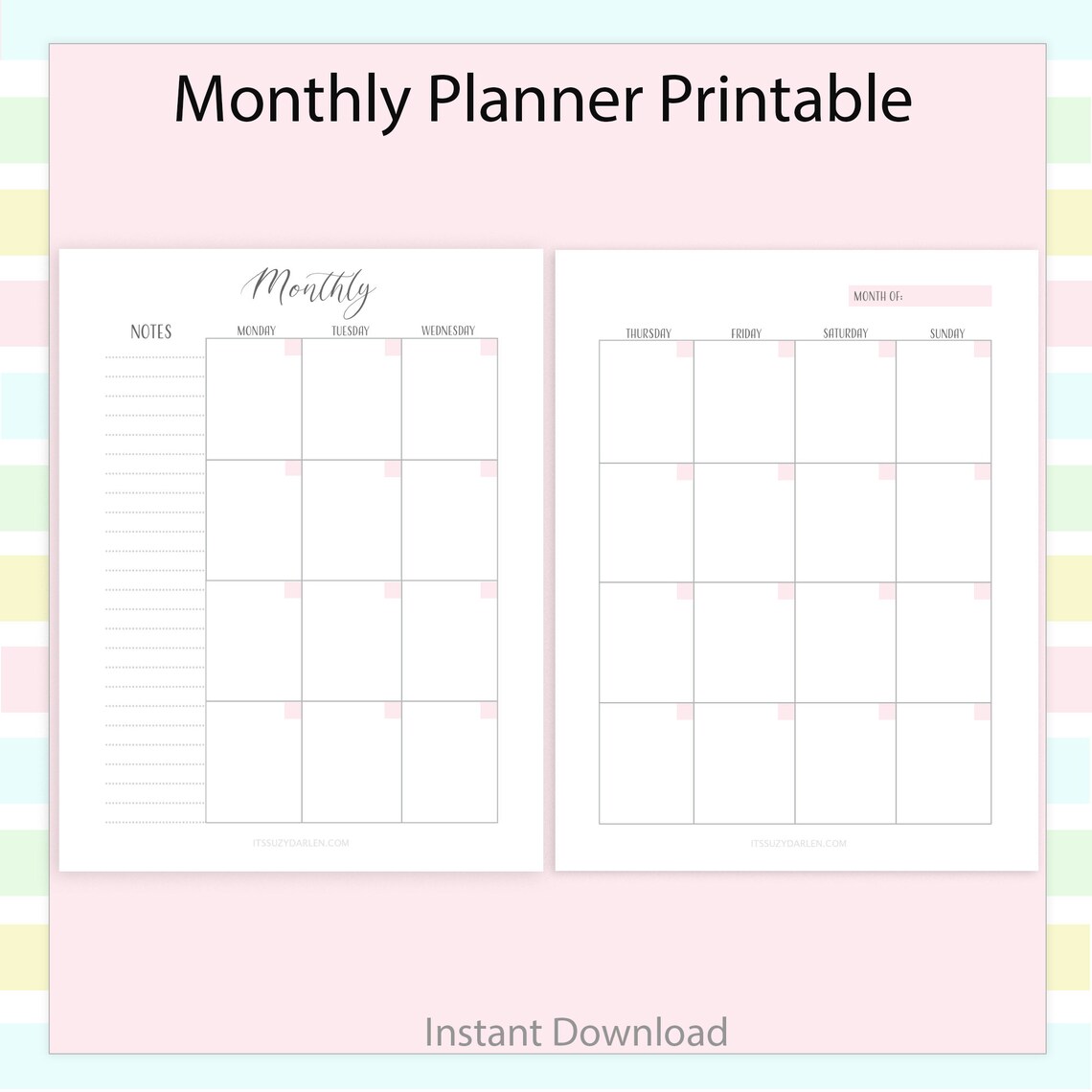 Undated Planner planner Printable Monthly Planner Weekly - Etsy