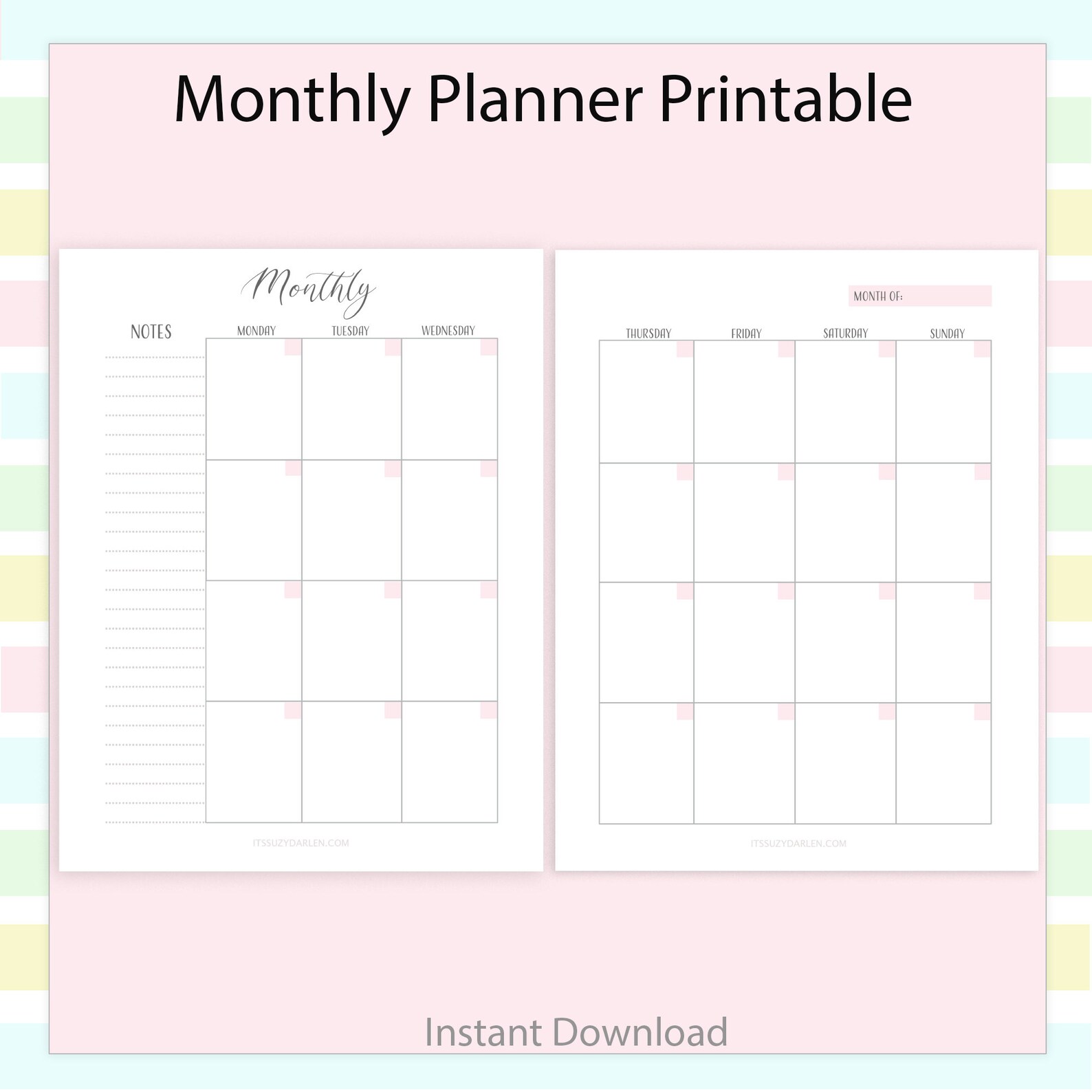 Undated Planner planner Printable Monthly Planner Weekly - Etsy