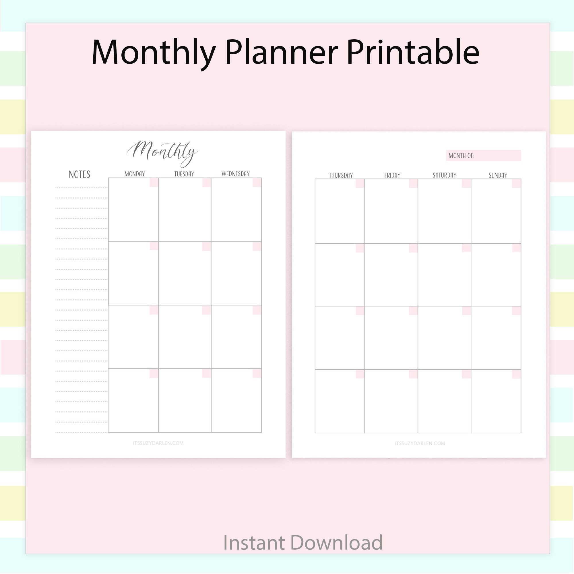Undated Planner planner Printable Monthly Planner Weekly - Etsy