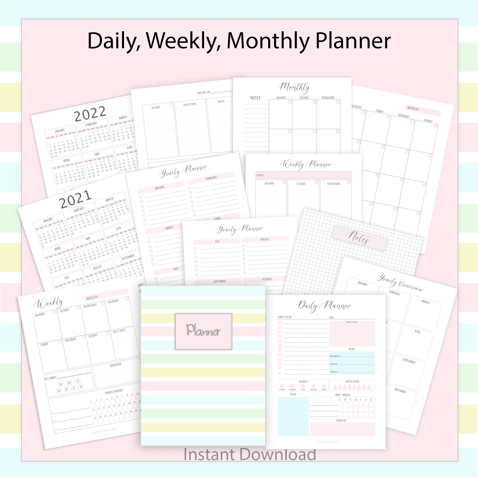Undated Planner planner Printable Monthly Planner Weekly - Etsy