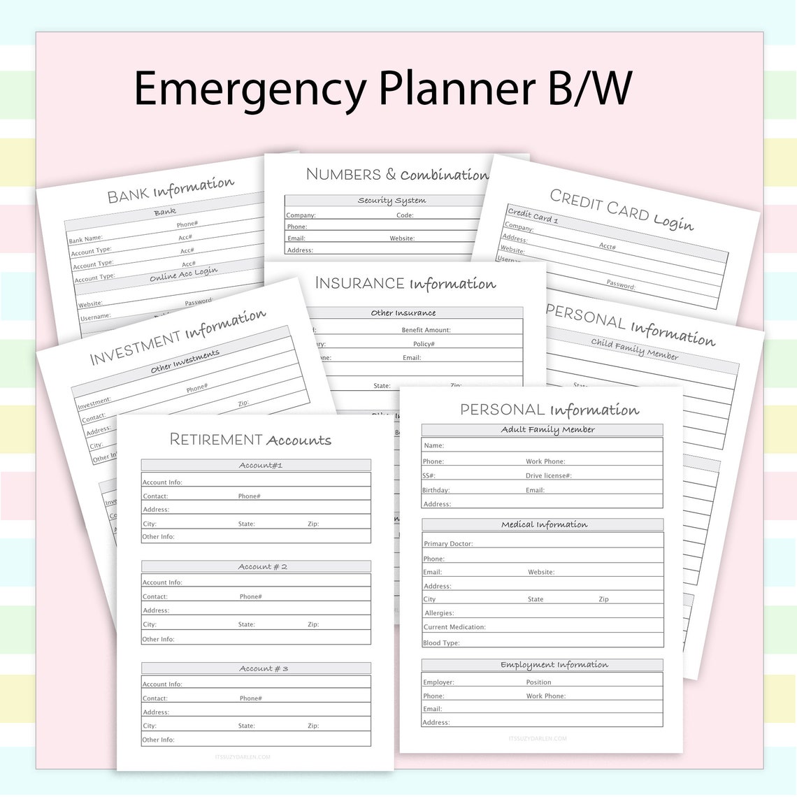 Black and White Emergency Planner in Case of Emergency - Etsy