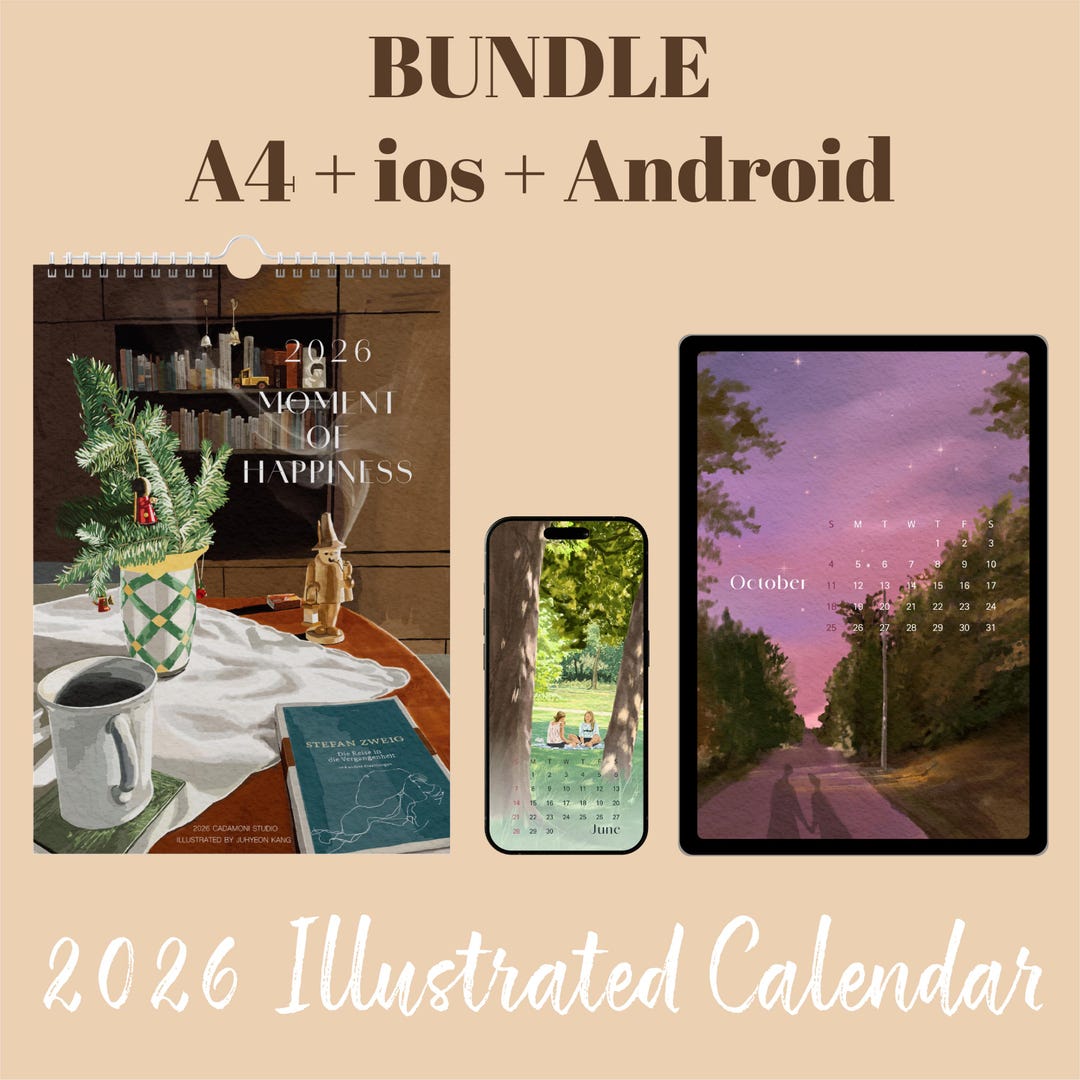 2026 Hand-painted Illustrated Calendar Bundle, A4 Printable+iphone ...