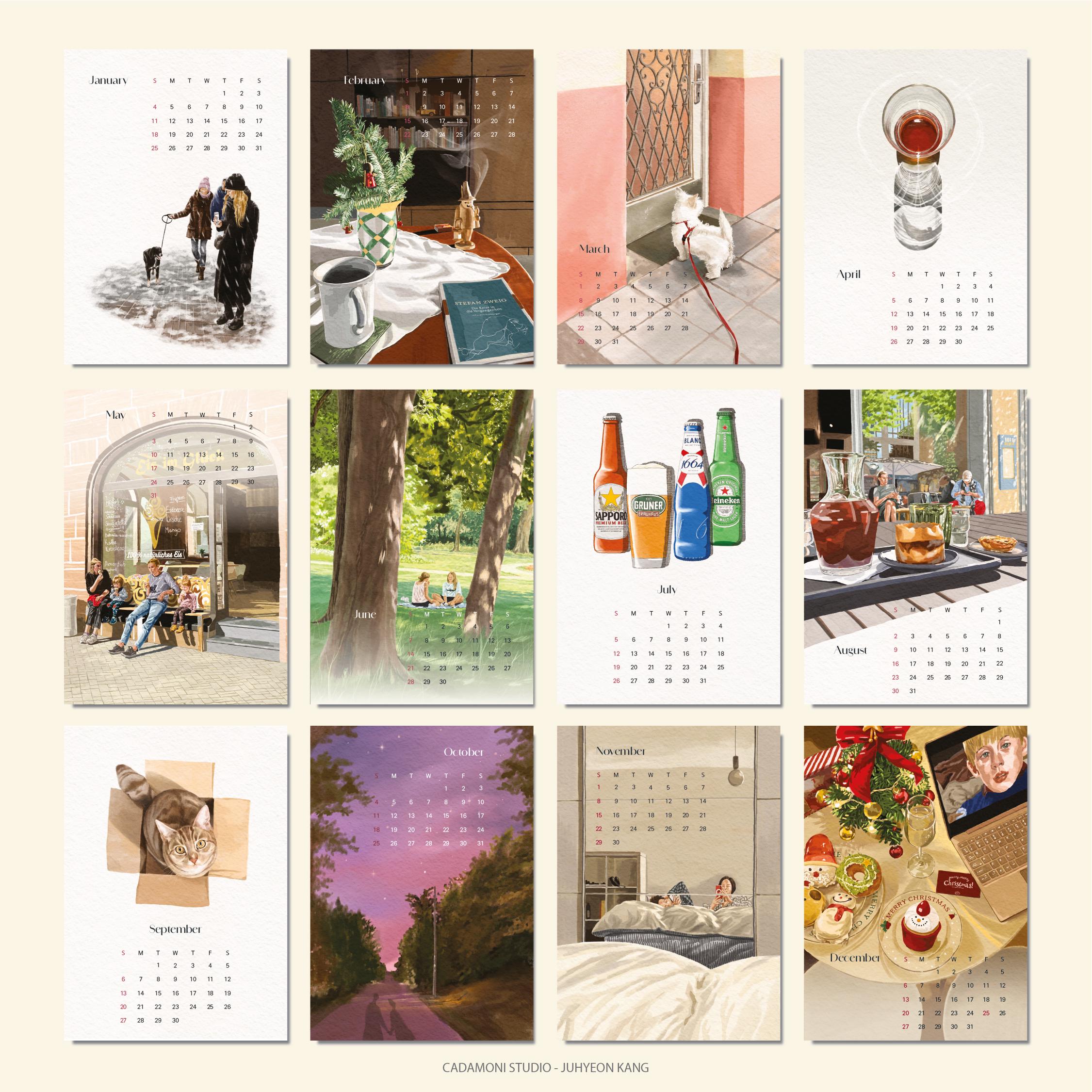 2026 Hand-painted Illustrated Calendar, A4, Illustration Calendar ...