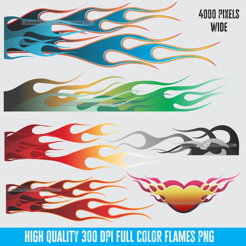 Racing Flames Bundle Full Color PNG Print File Cricut - Etsy