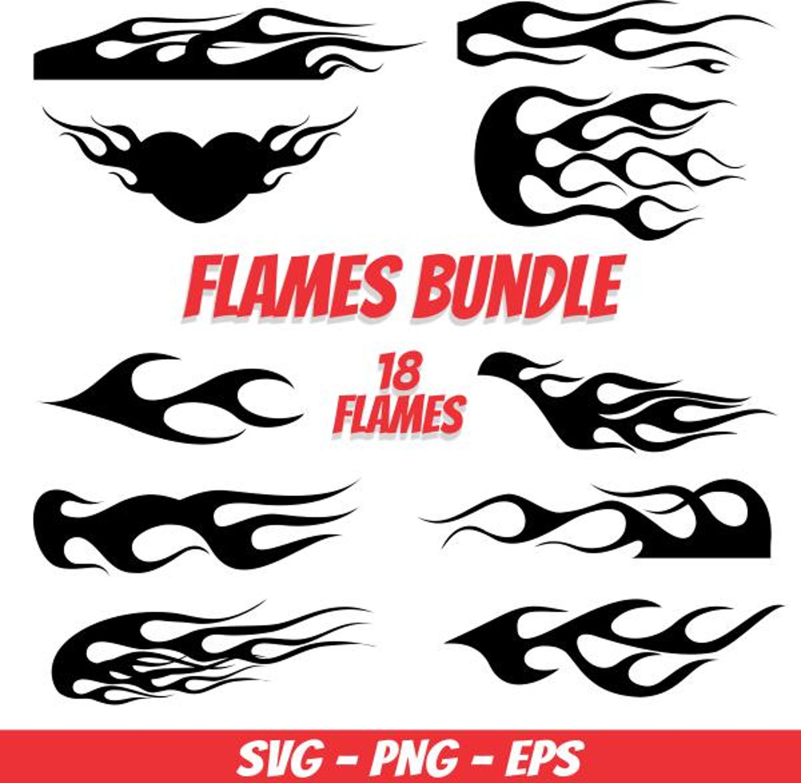 Racing Flames Bundle SVG for Vinyl Cutting, Cricut File 18 Flames - Etsy