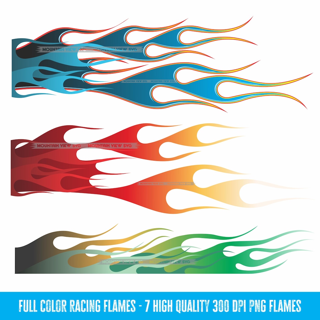 Racing Flames Bundle Full Color PNG Print File Cricut - Etsy