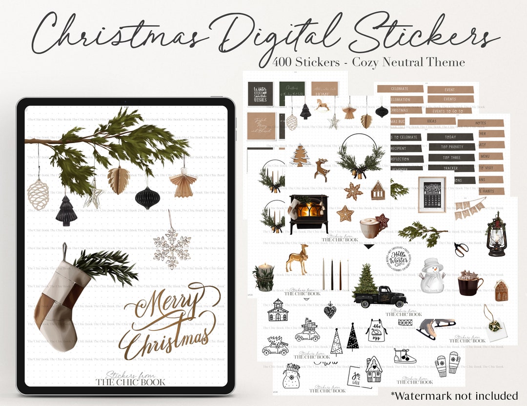 Christmas Digital Stickers - Cozy Neutral Planner Stickers - Minimalist ...