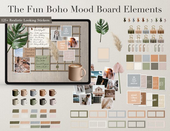 Digital Vision Board Mood Board Elements Fun Boho Planner - Etsy