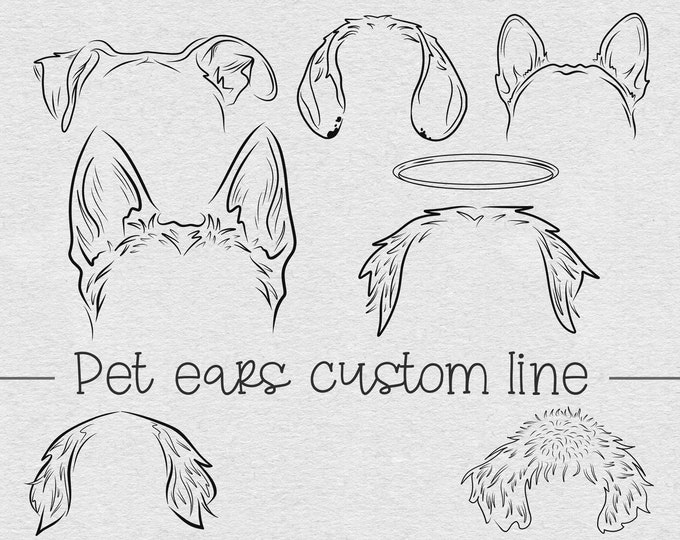 Custom Pet Ear Outline Drawing, Dog Ear Drawing, Pet Ear Tattoo Design ...