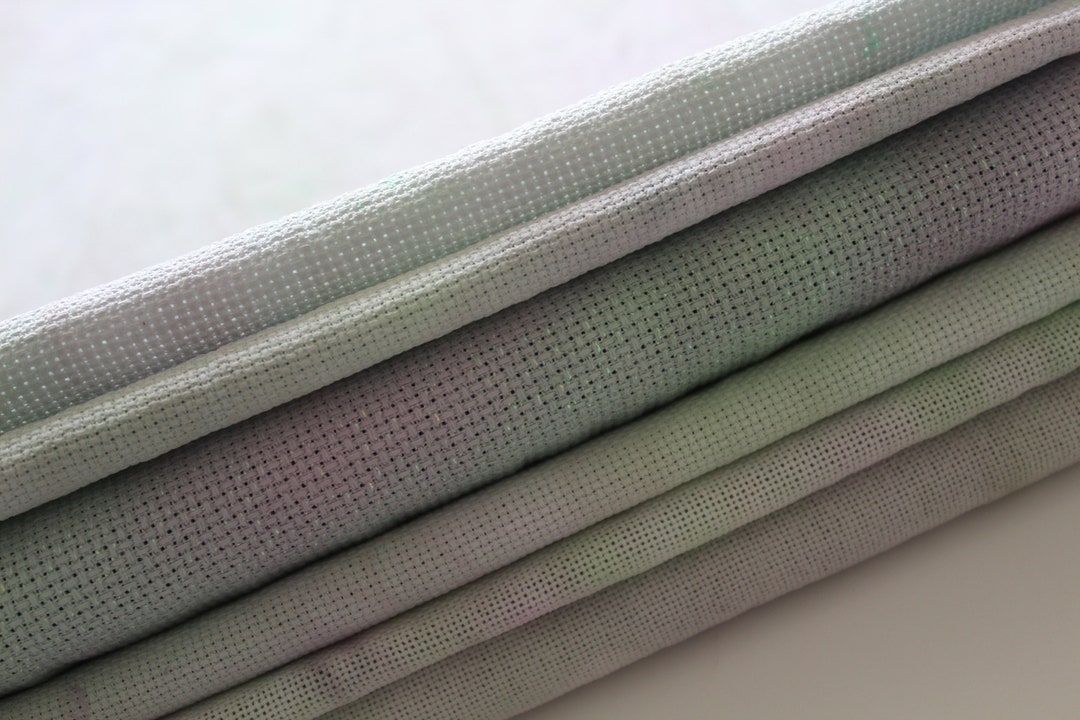 Hand Dyed Aida pastel Space Invader Purple Green 14 16 18 Opalescent ...