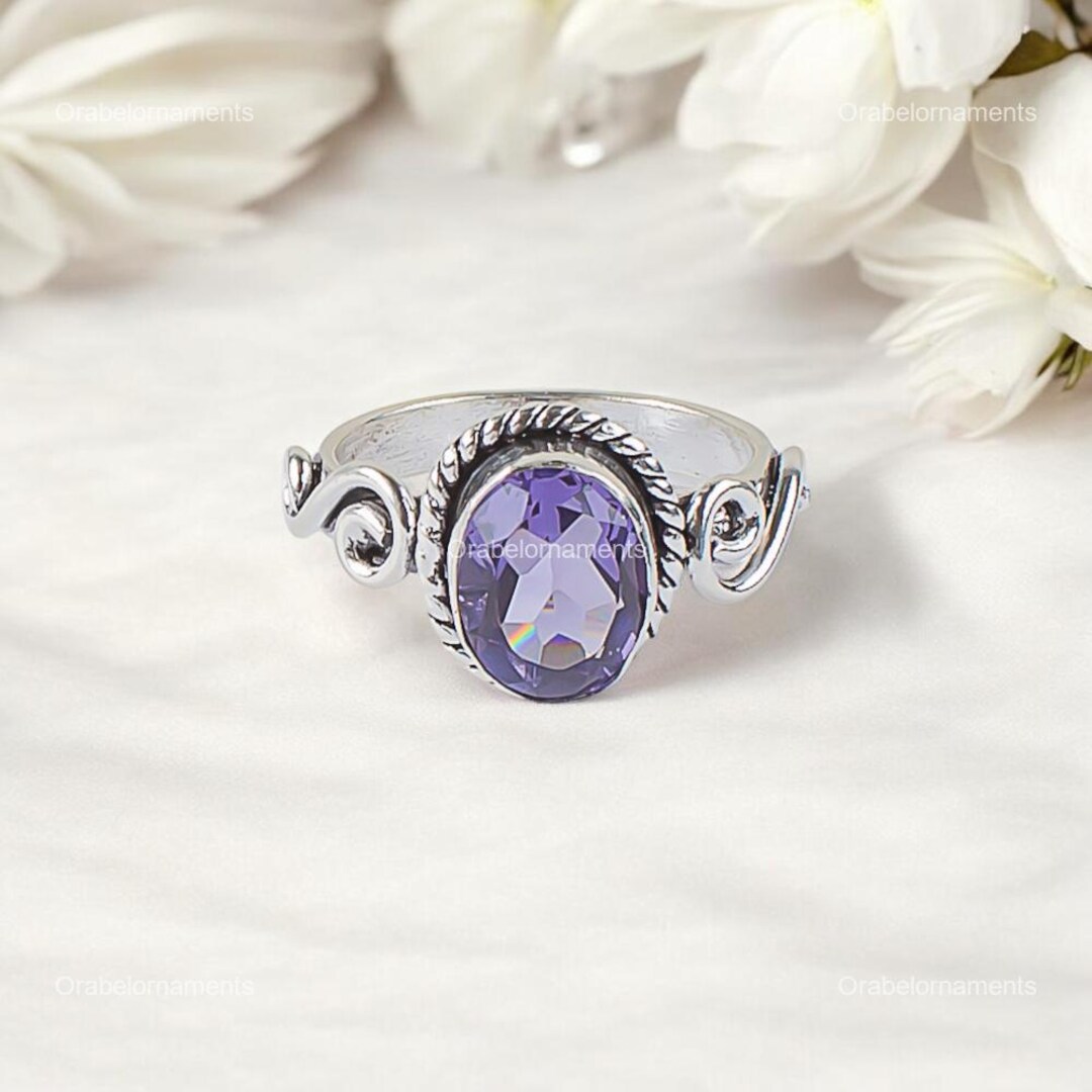 Iolite Handcrafted Oval Ring Statement 925 Sterling Silver Adjustable ...