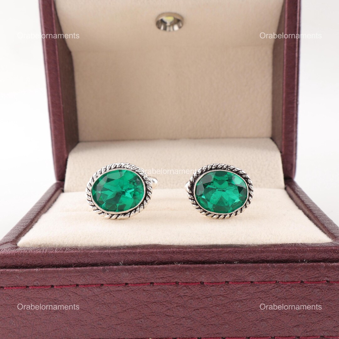 Rare Green Emerald Cufflink, Gemstone Cufflink, Green Ball Return ...