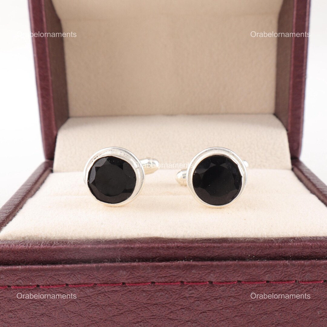 Exquisite Black Onyx Cufflink, Gemstone Cufflink, Black Fixed Back ...