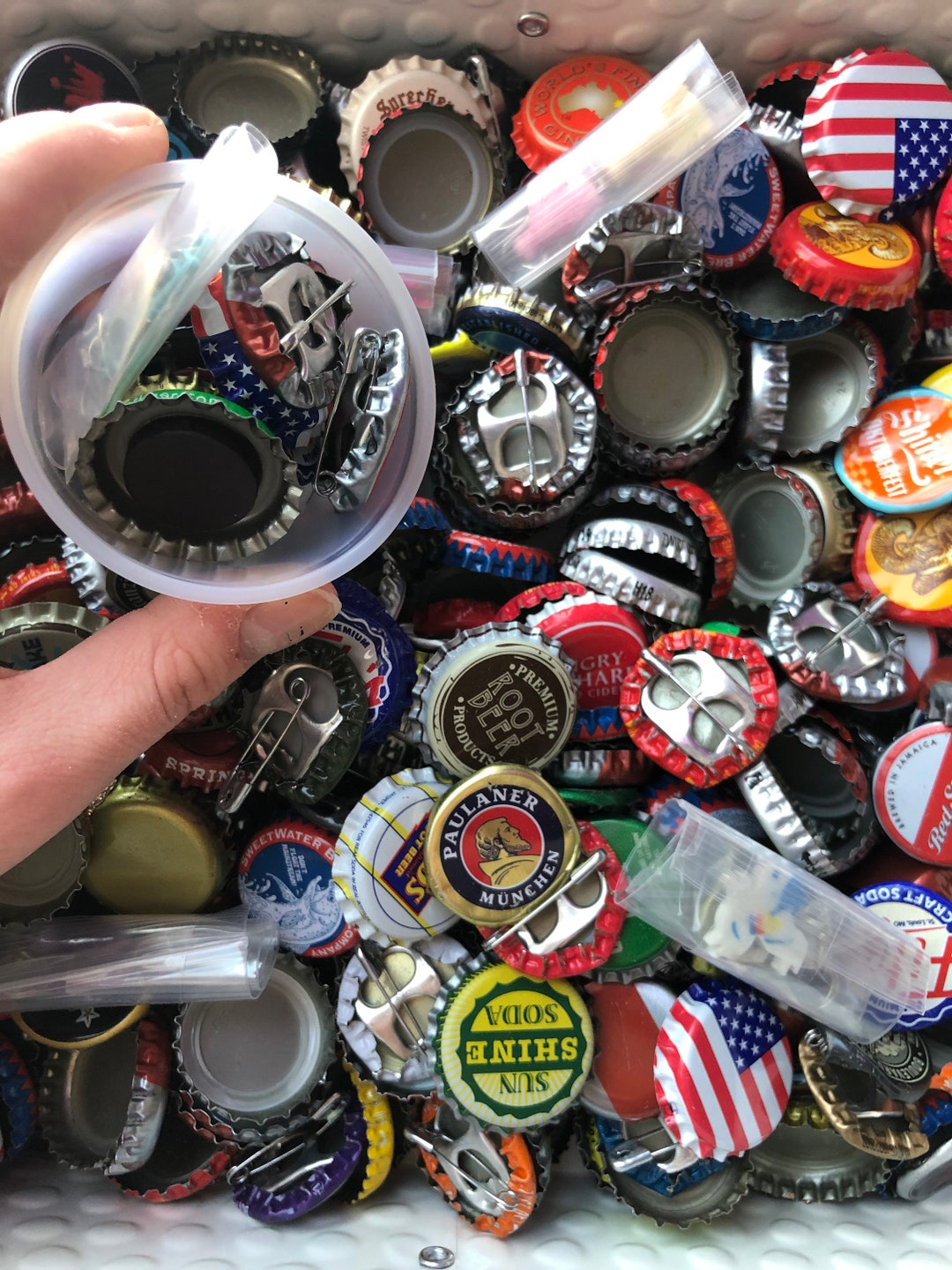 Random Scoops of Bottle Cap Pins and Magnets Plus Earrings - Etsy