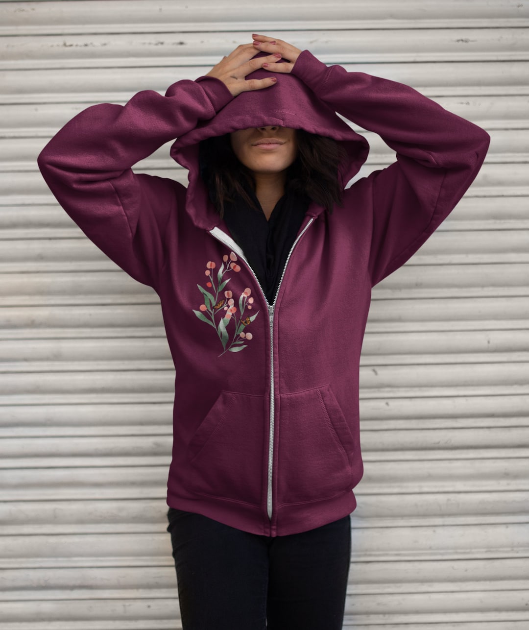Organic Hooded Jacket Flowers and Butterflies With Zip - Etsy