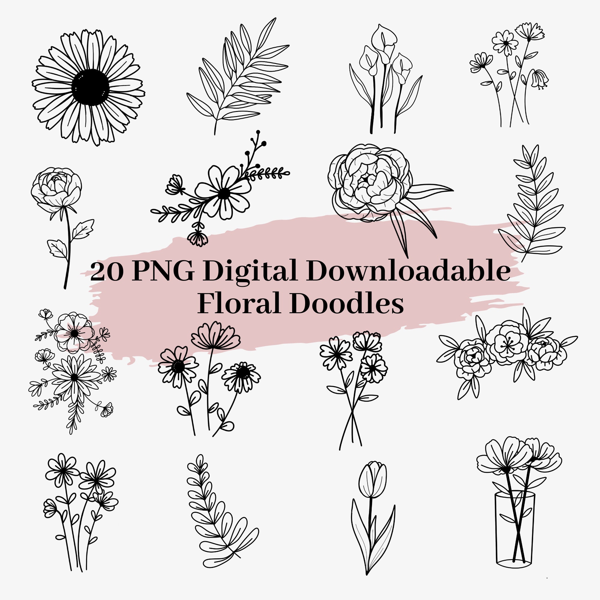 20 Floral Doodles Digital Download Clipart - Etsy