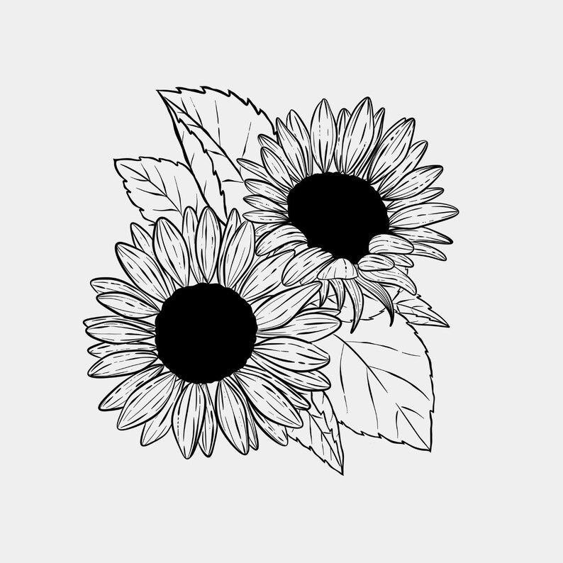 Sunflower Digital Download | PNG | Clipart | Floral Decal Line Art - Etsy