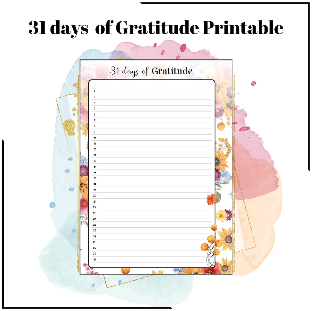 31 Days of Gratitude Tracker - Etsy