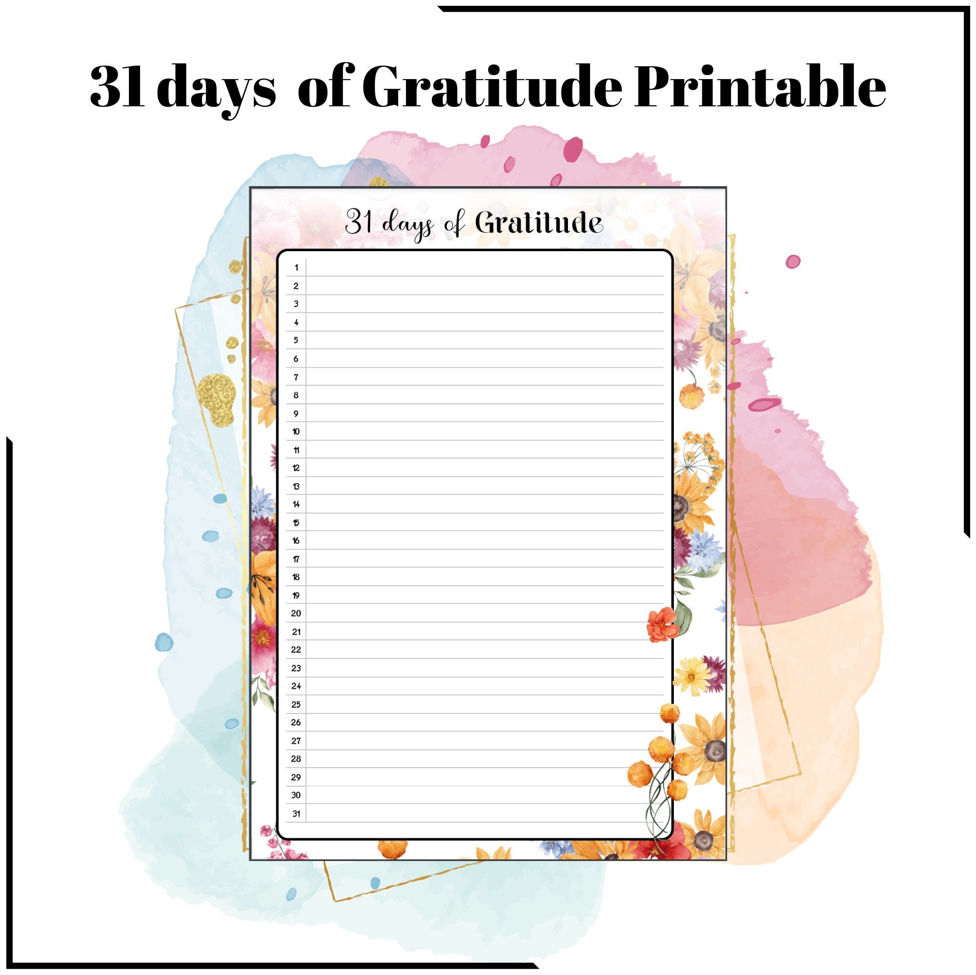 31 Days of Gratitude Tracker - Etsy