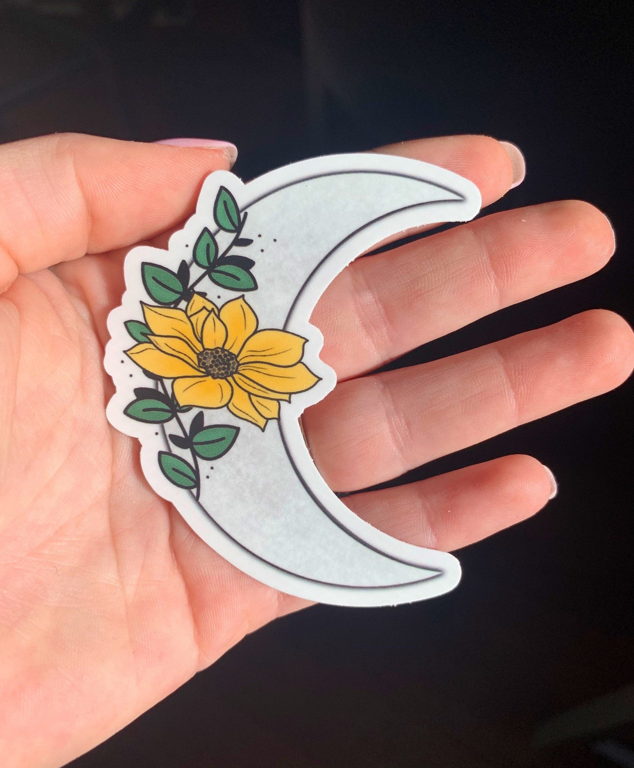 Crescent Moon Sticker Moon Decal Flower Sticker Flower - Etsy Israel