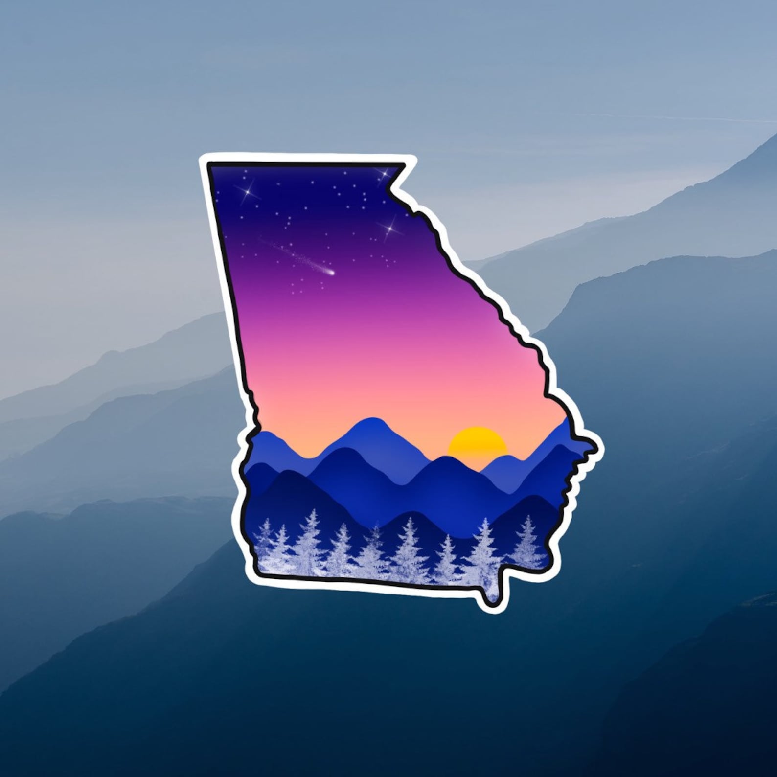 Georgia Mountains Sticker, Georgia State, Georgia Sticker, GA State ...