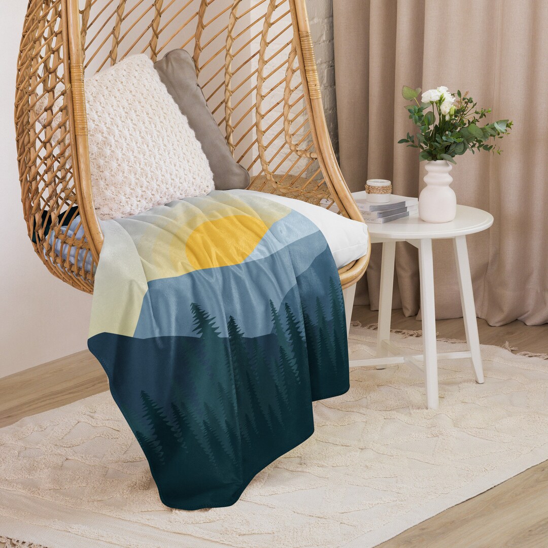 Sunset in the Mountains Sherpa Blanket, Cabin Decor, Cozy Blanket ...