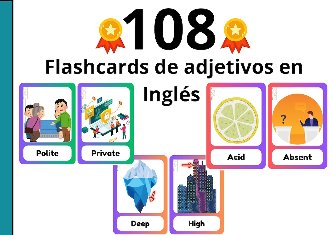 108 Flashcards of Adjectives in English for Children. Girls and Adults ...