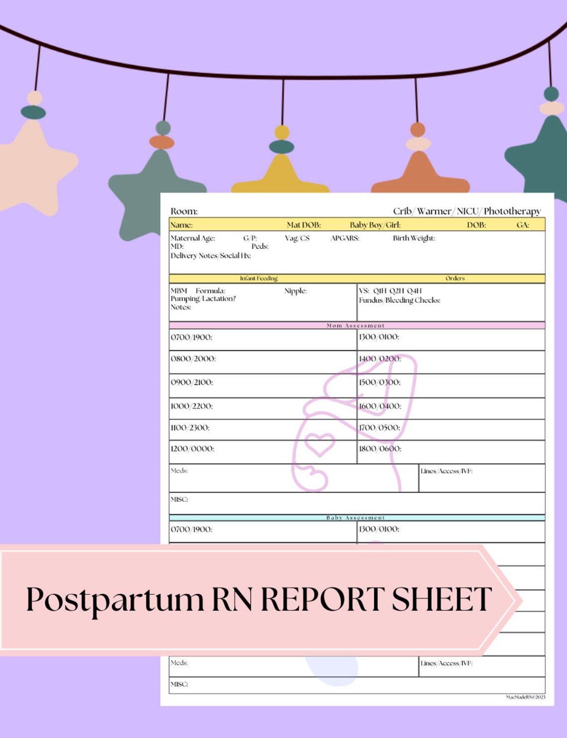 Postpartum Nurse Report Sheet Template - Etsy