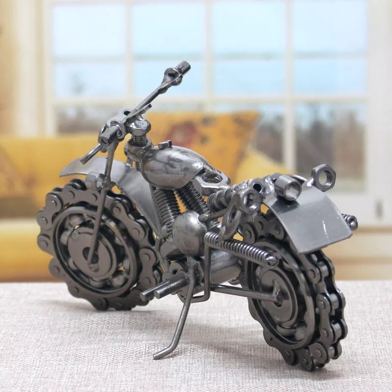 Vintage Motorcycle Model Retro Motor Figurine Iron Motorbike Statue ...
