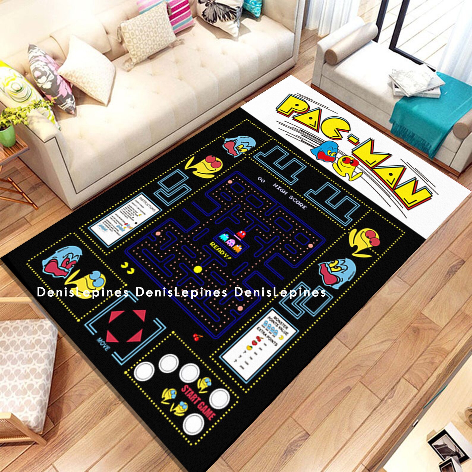 Pac-Man Video Game Rug Game Room Carpet | Etsy