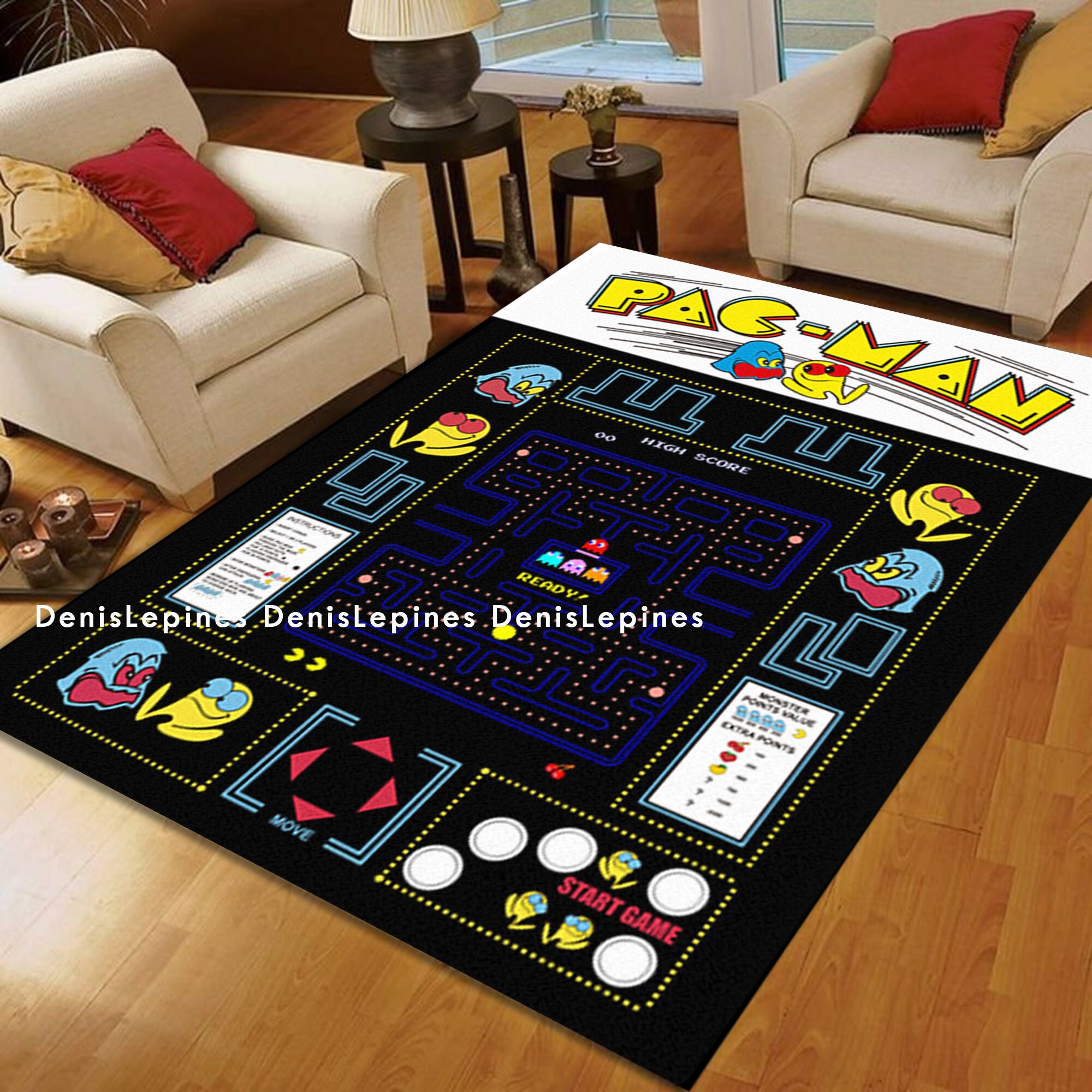 Pac-Man Video Game Rug Game Room Carpet | Etsy