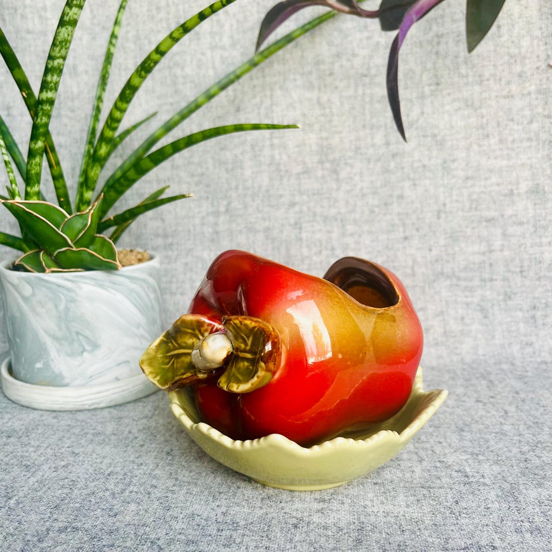 Upcycled Red Ceramic Apple Planter, 3.5”square X3.5” Tall Small Plant ...