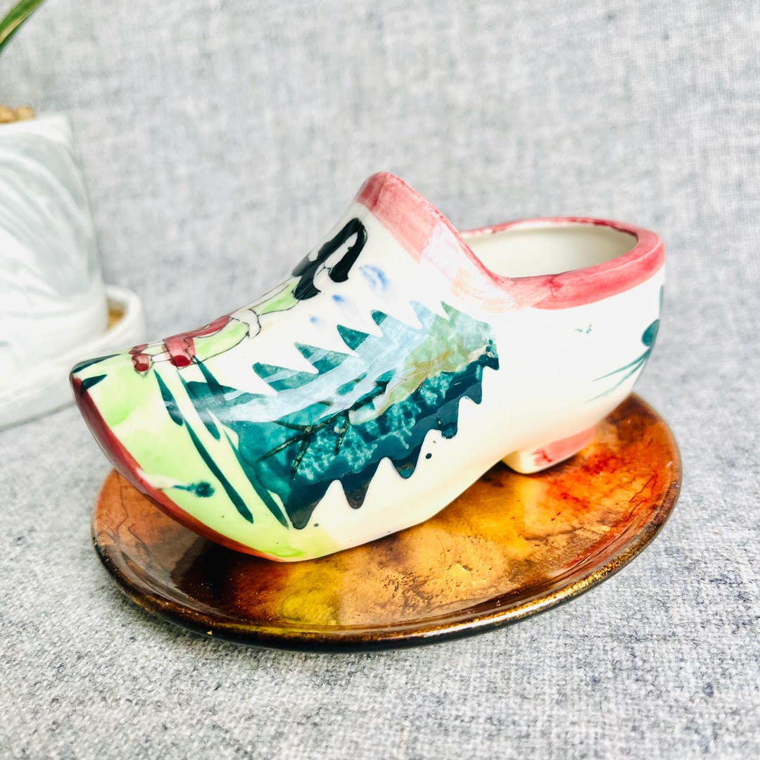 Upcycled Ceramic Dutch Style Wooden Shoe/clog Planter, 4.5” Long X 1.5 ...