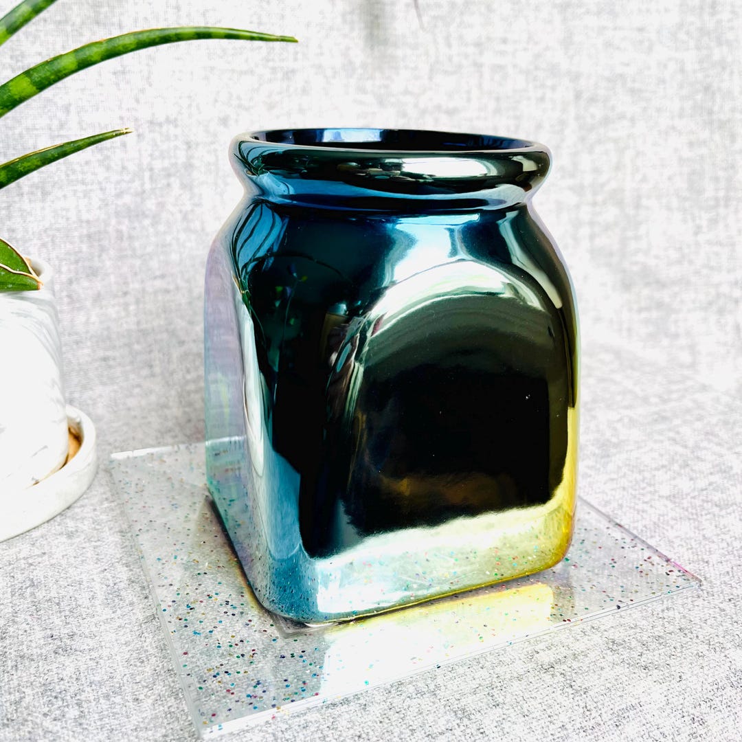 Upcycled Metallic Rainbow Glazed Ceramic Planter, 3.75” Square X5 ...